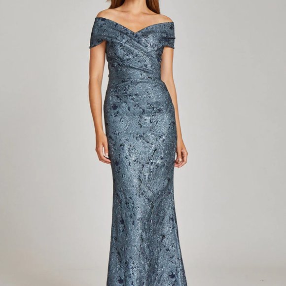 Teri Jon | Dresses | Teri Jon Stretch Metallic Jacquard Off The ...